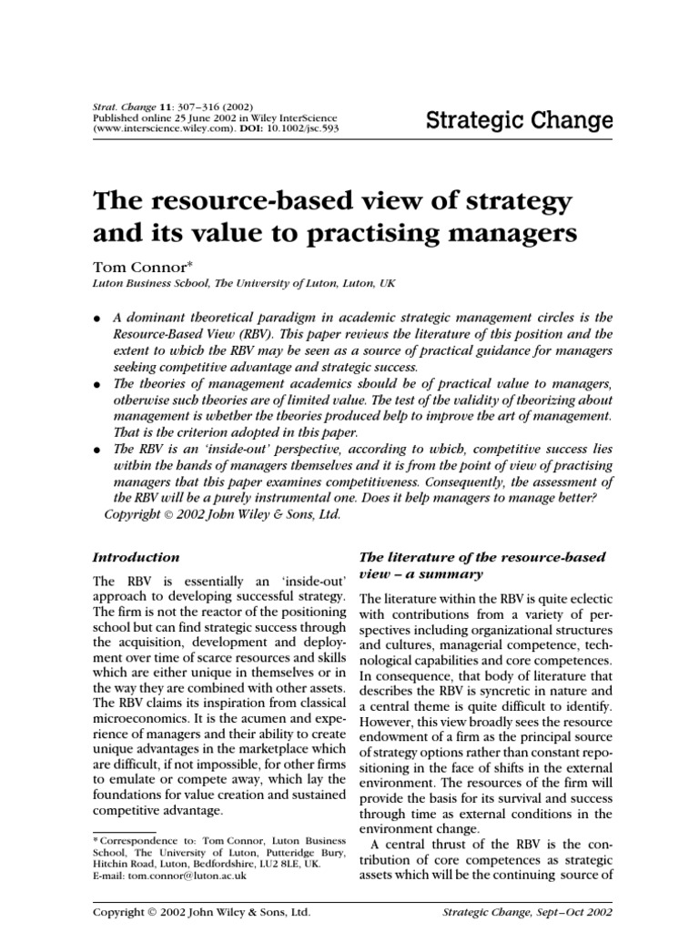The Resource-Based View of Strategy and Its Value To Practising ...