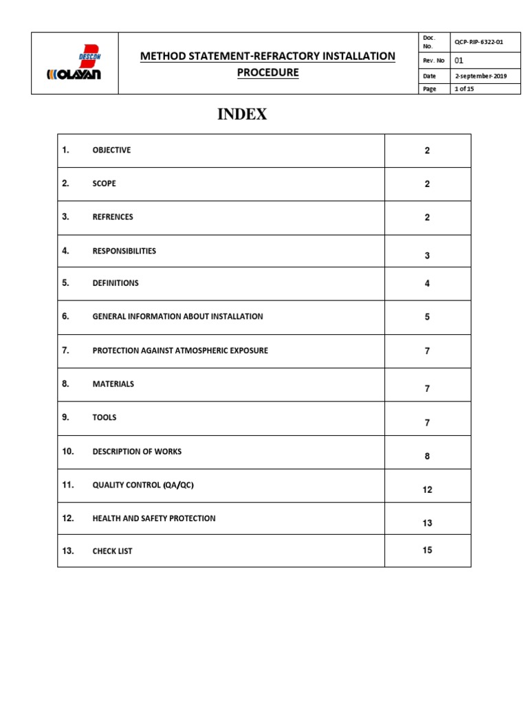 Refractory Method Statement of Refractory Liquid Burn Pit | Download Free PDF | Refractory | Brick