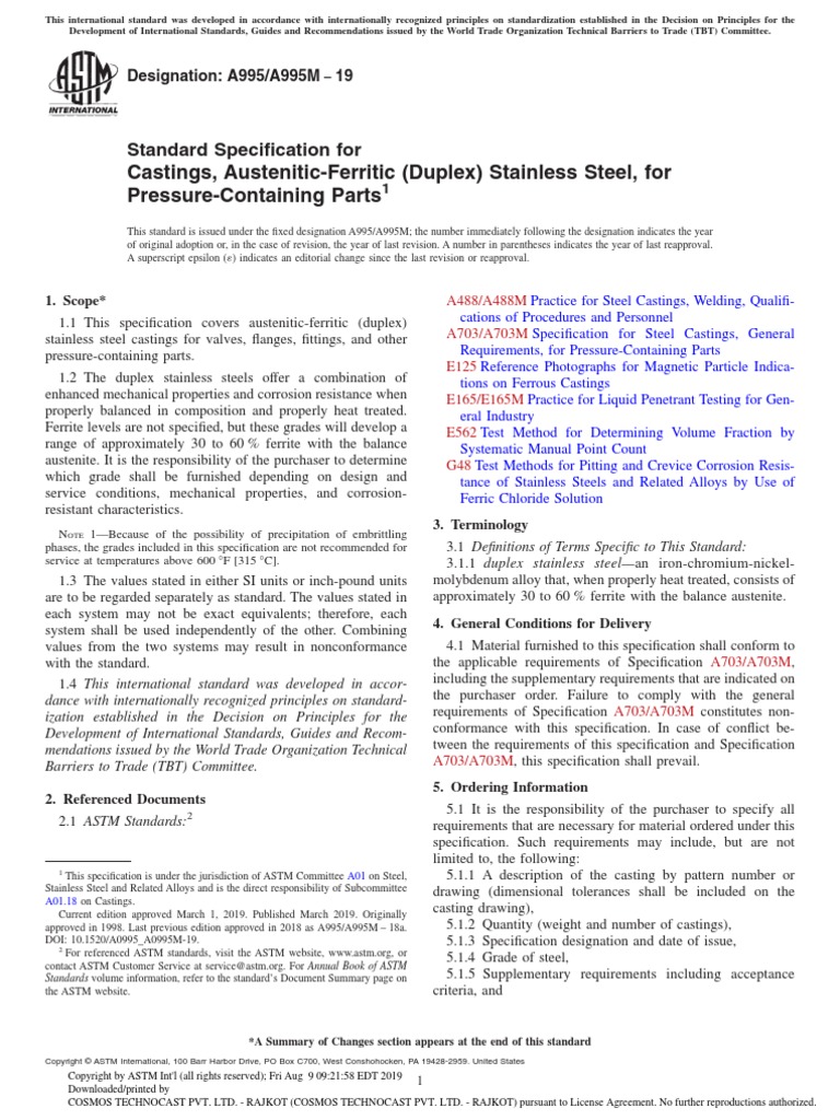 Astm A 995-2019 | PDF | Heat Treating | Steel