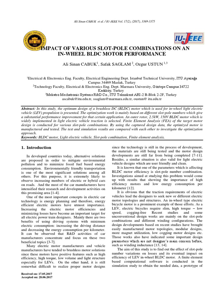 Slot-Pole Combinations in BLDC Motors | PDF | Electric Motor | Rectifier