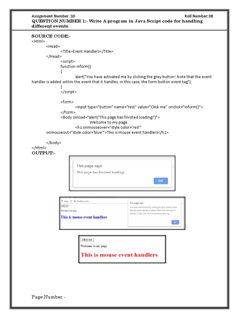 QUESTION NUMBER 1:-Write A Program in Java Script Code For Handling ...
