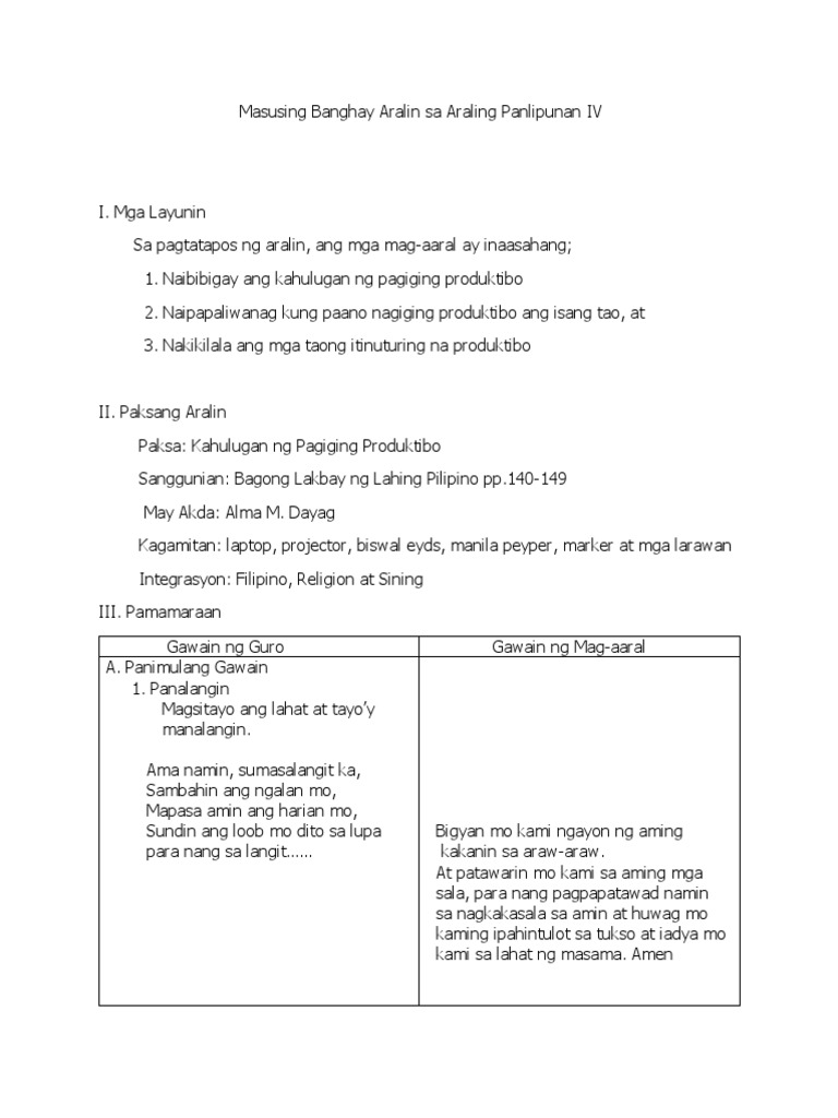 Masusing Banghay Aralin Sa Araling Panlipunan IV | PDF