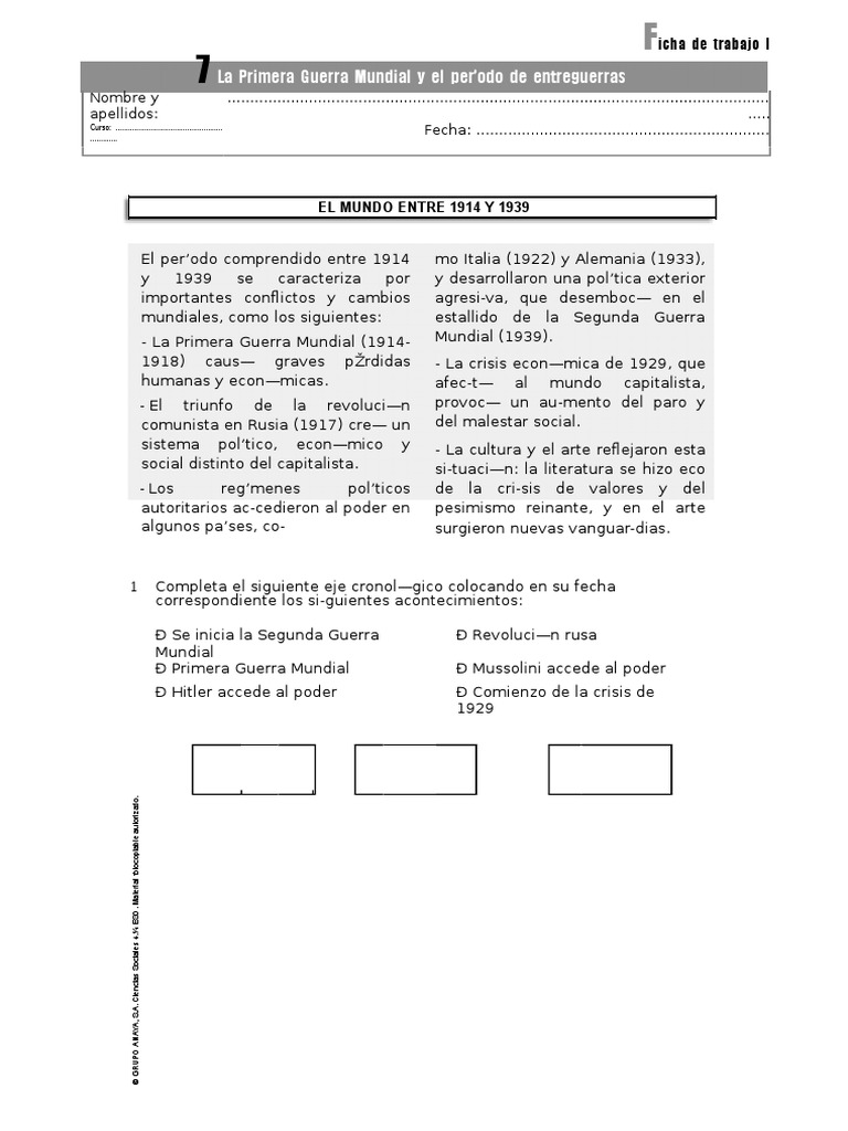 Fichas de Trabajo Primera Guerra Mundial | PDF | Primera Guerra Mundial ...