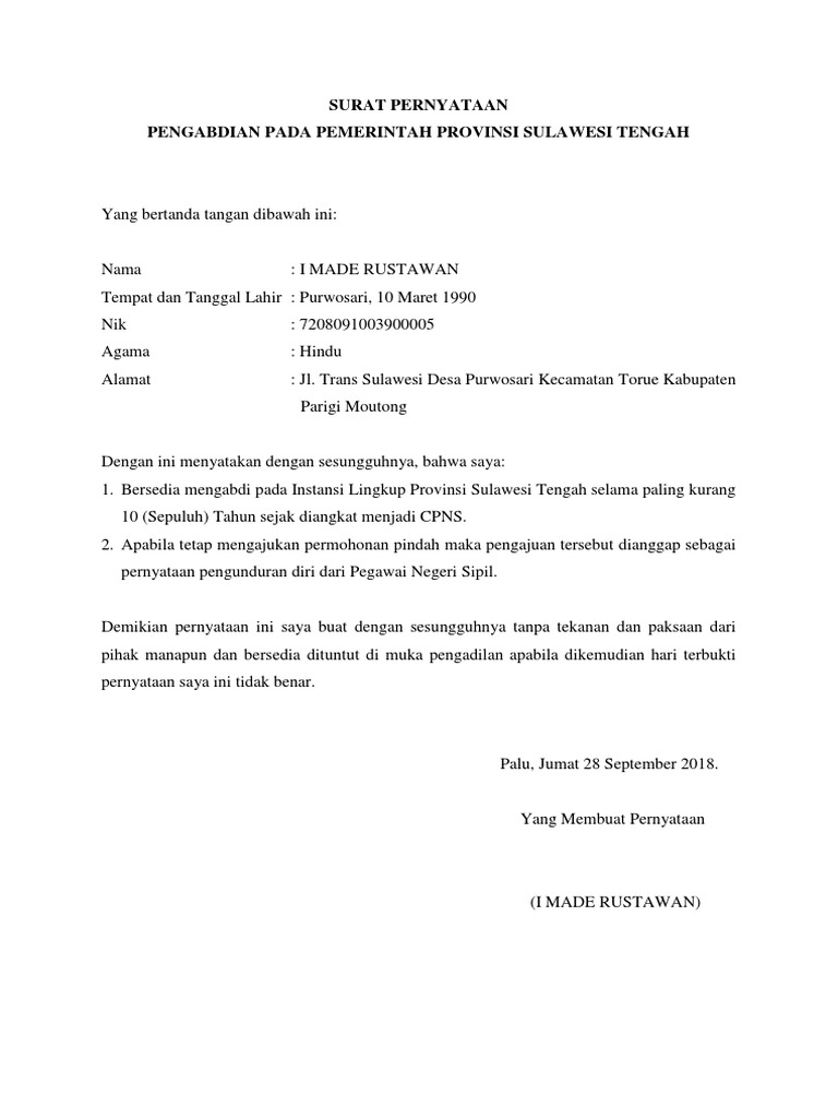 Surat Pernyataan Pengabdian | PDF