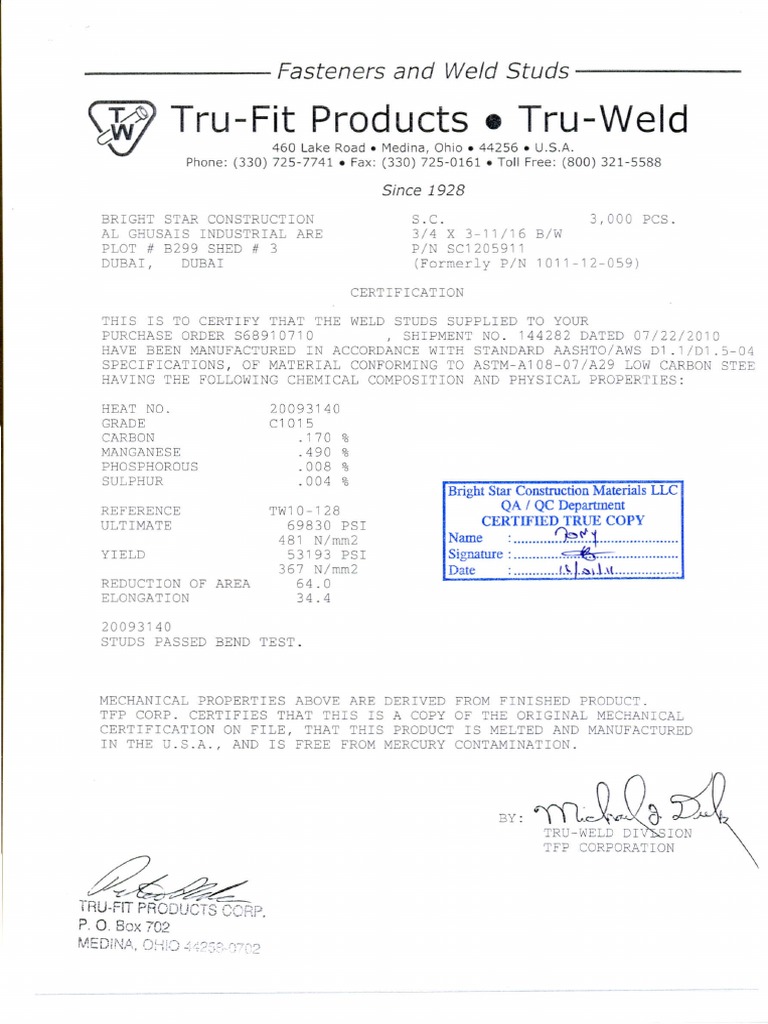Stud Welding MTC | PDF