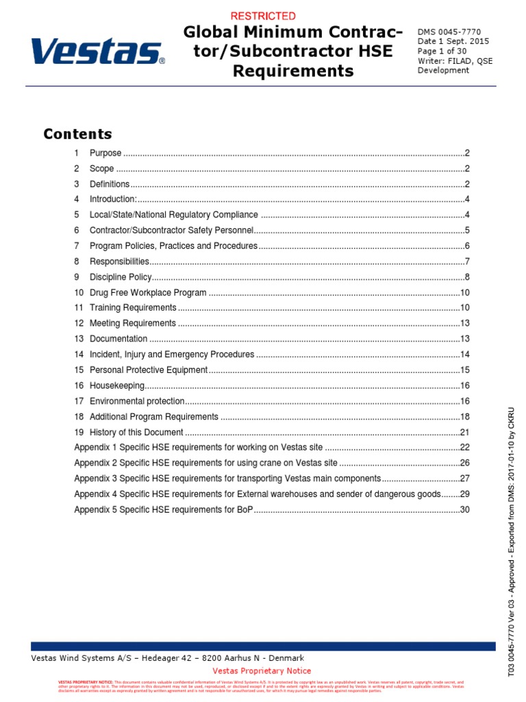 Global Minimum Contractor HSE Requirements | PDF | General Contractor ...