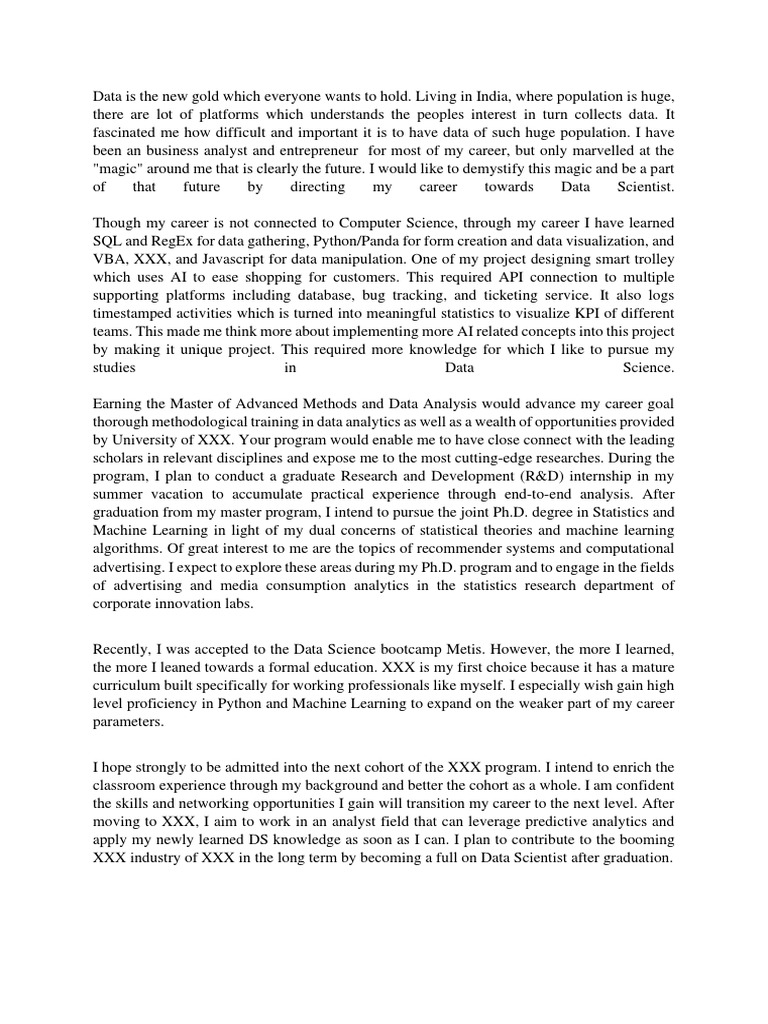 Sop | Data Science | Machine Learning