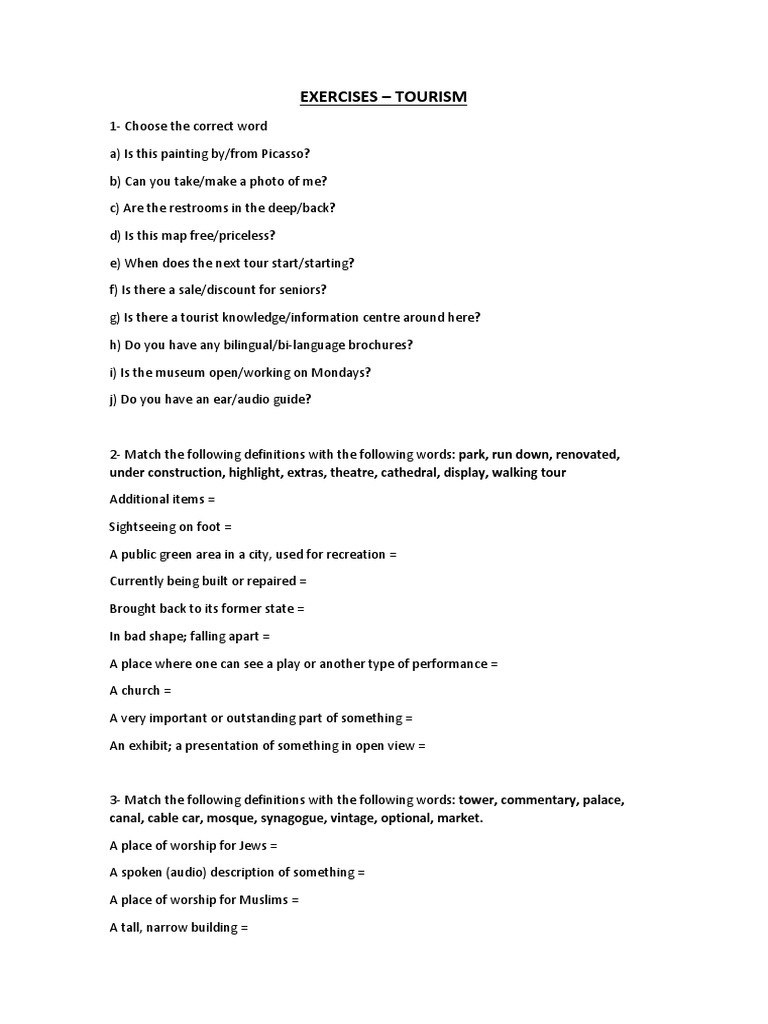 Tourism Vocabulary Exercises PDF | PDF | Tourism | Tourism And Leisure