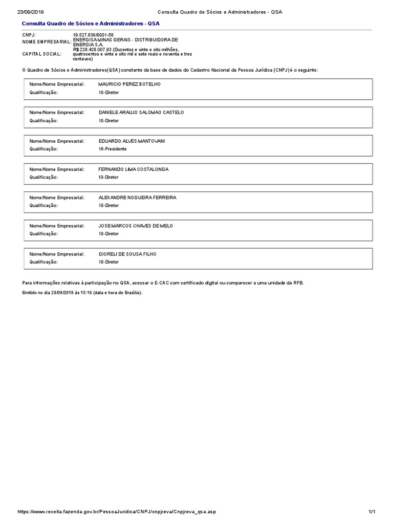 Consulta Quadro de Sócios e Administradores - QSA | PDF