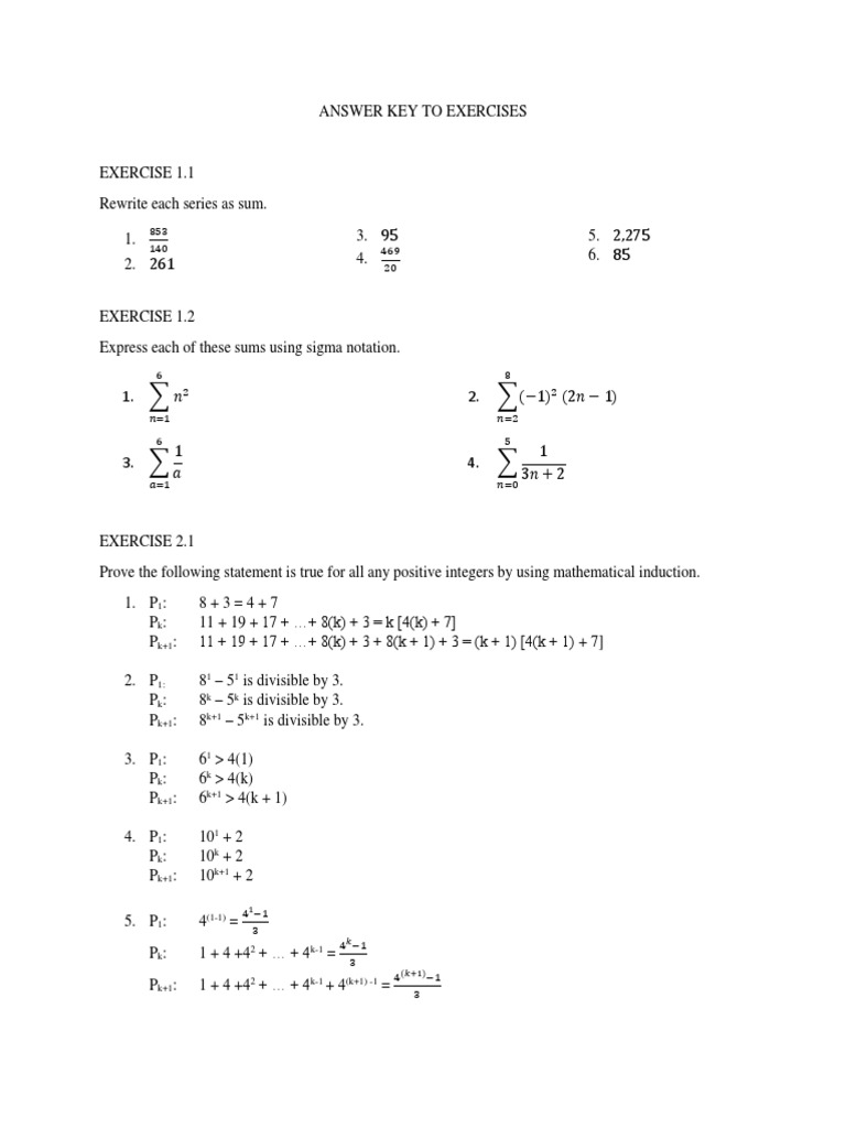 Answer Key | PDF | Summation | Mathematical Notation