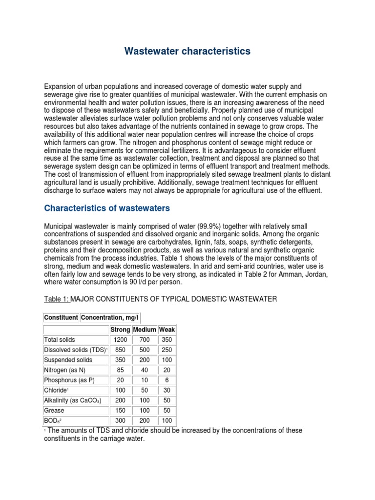 Wastewater Characteristics and Effluent Quality Parameters | PDF ...