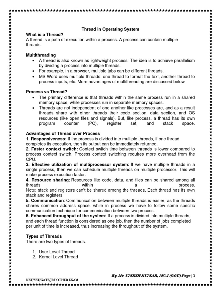 Thread in Operating System | PDF | Thread (Computing) | Process (Computing)