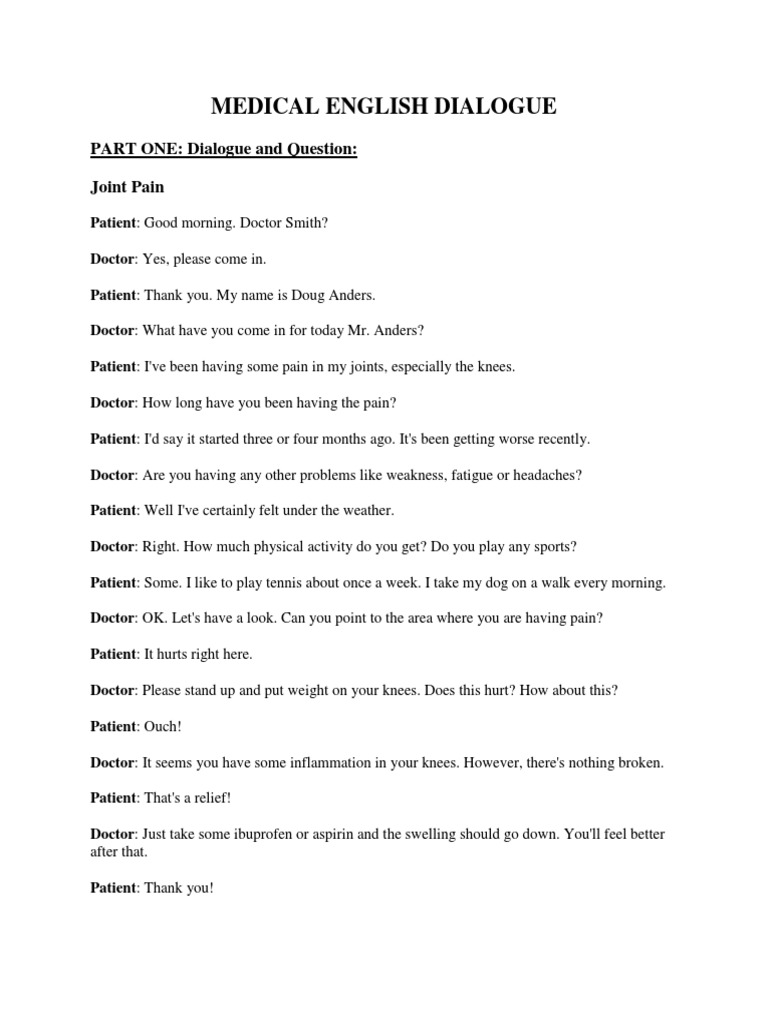 Medical English Dialogue - JT | Download Free PDF | Medical ...