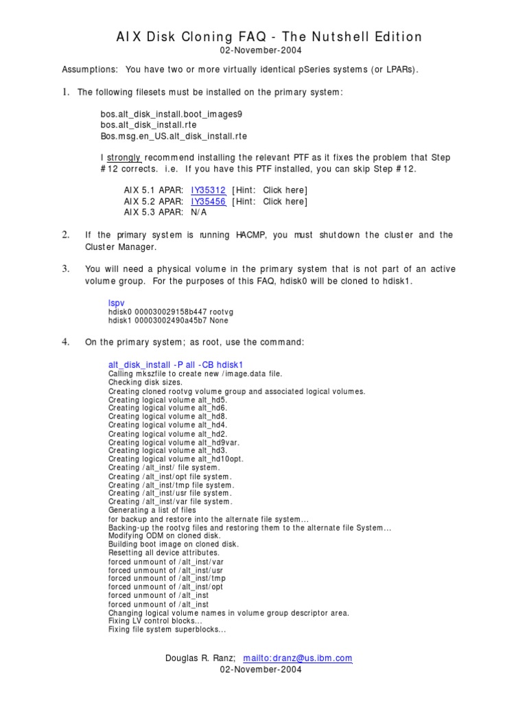 A Step-by-Step Guide to Cloning Disks on AIX Systems Using the alt_disk_install Command | PDF ...