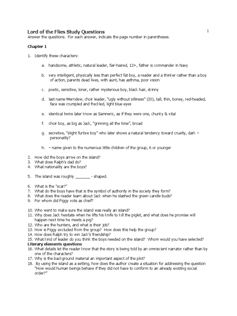 Lord of The Flies Study Guide With Answers | PDF | Narration