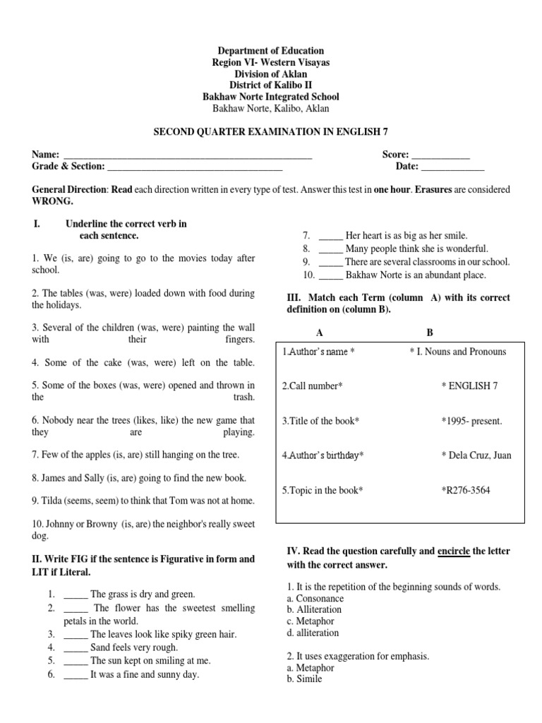 Grade 7 - English | PDF | Syntax | Linguistic Typology