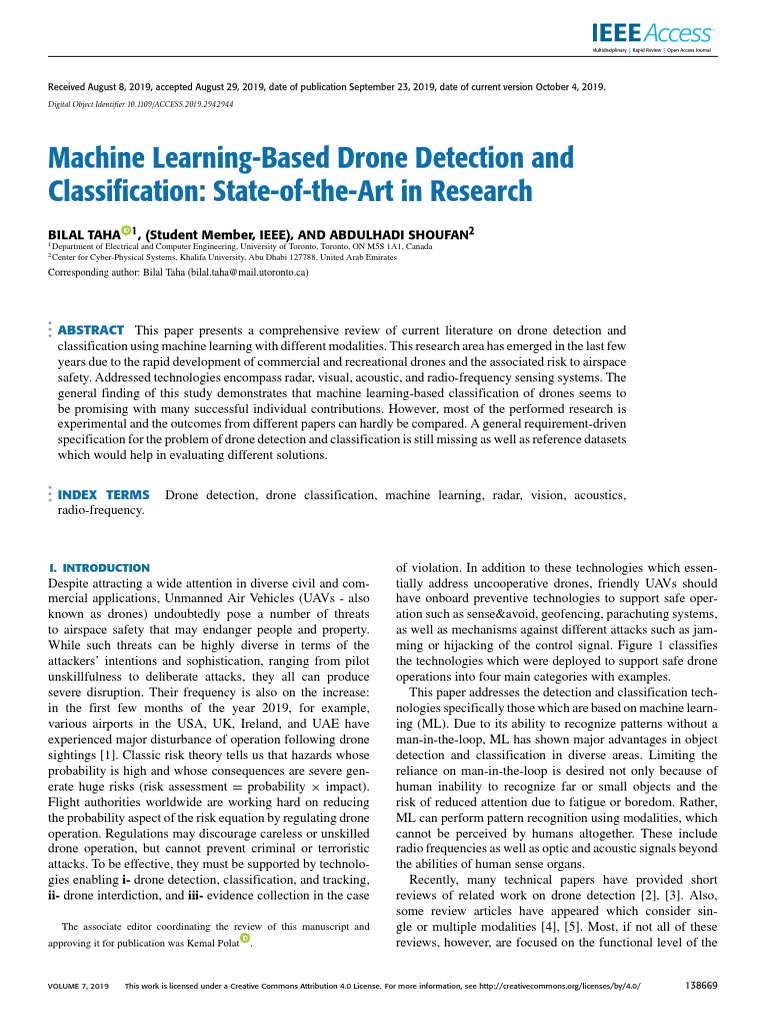 Machine Learning Based Drone Detection And Pdf Pdf Unmanned Aerial Vehicle Radar