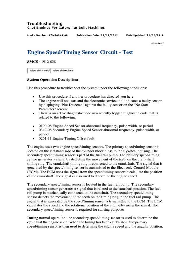 Engine Speed/Timing Sensor Circuit - Test: Troubleshooting | PDF ...