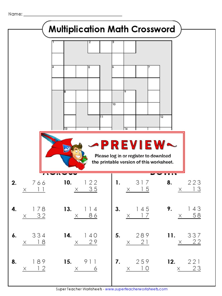 Multiplication Math Crossword Multiplication Math Crossword: Answer Key ...