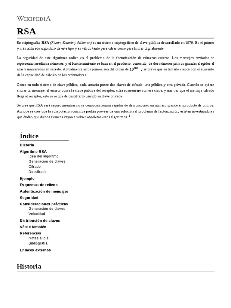 Índice: Historia Algoritmo RSA | PDF | Clave (criptografía) | Guerra ...