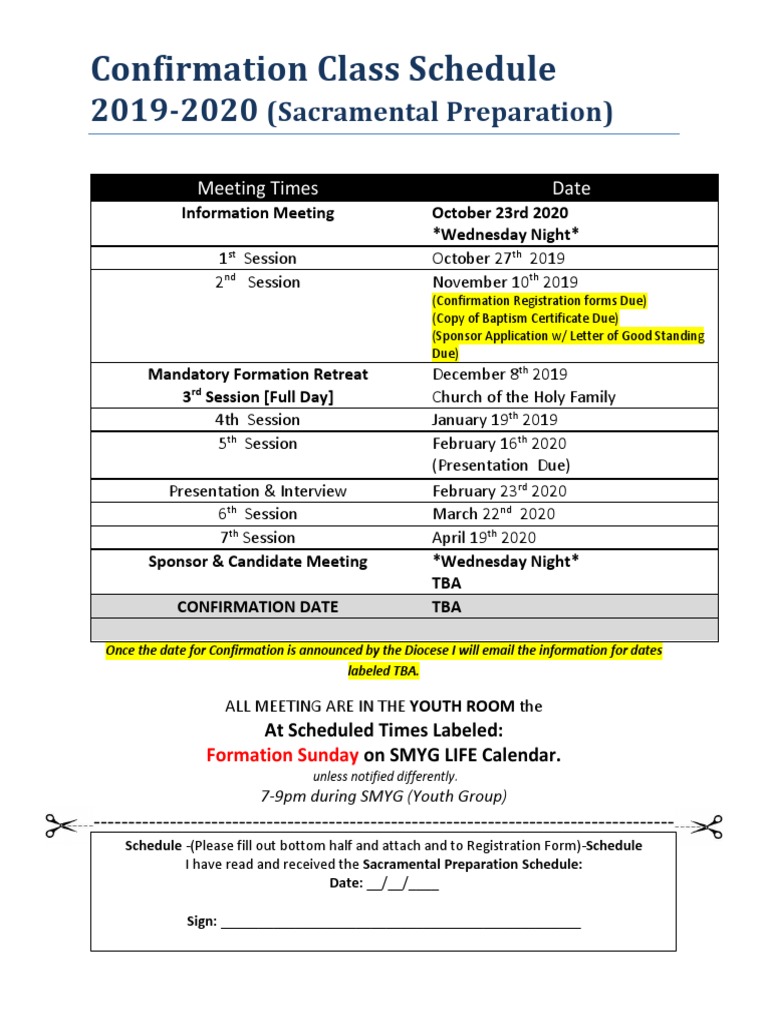 Confirmation Class Schedule: (Sacramental Preparation) | PDF