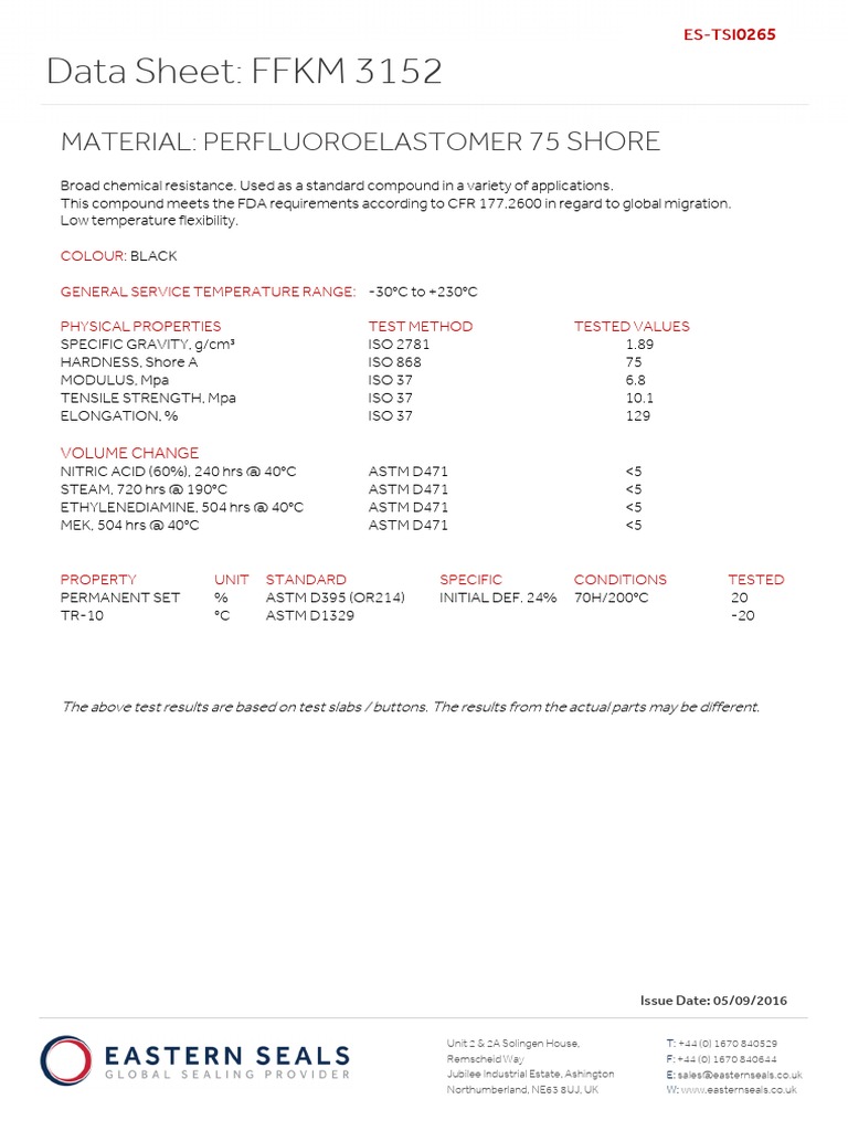 Data Sheet: FFKM: Material: Perfluoroelastomer | Download Free PDF | Chemical Product ...