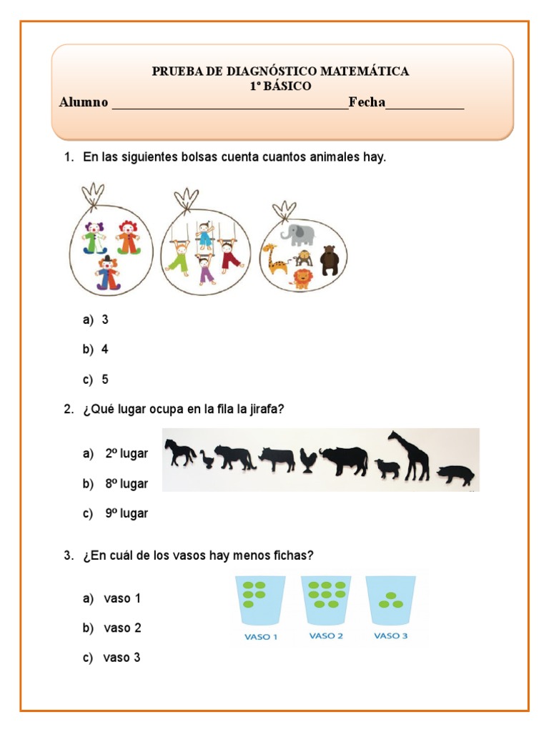 Prueba Diagnóstica Matemáticas 1° Básico | PDF | Enseñanza de ...