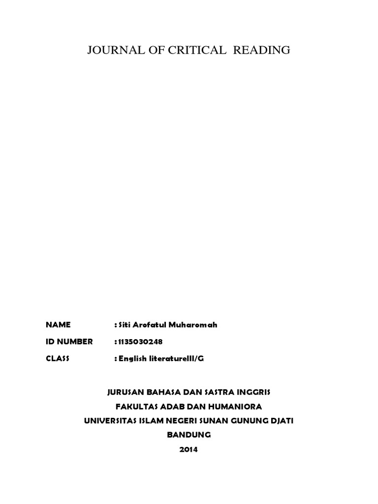 Journal of Critical Reading: Name: Siti Arofatul Muharomah Id Number ...