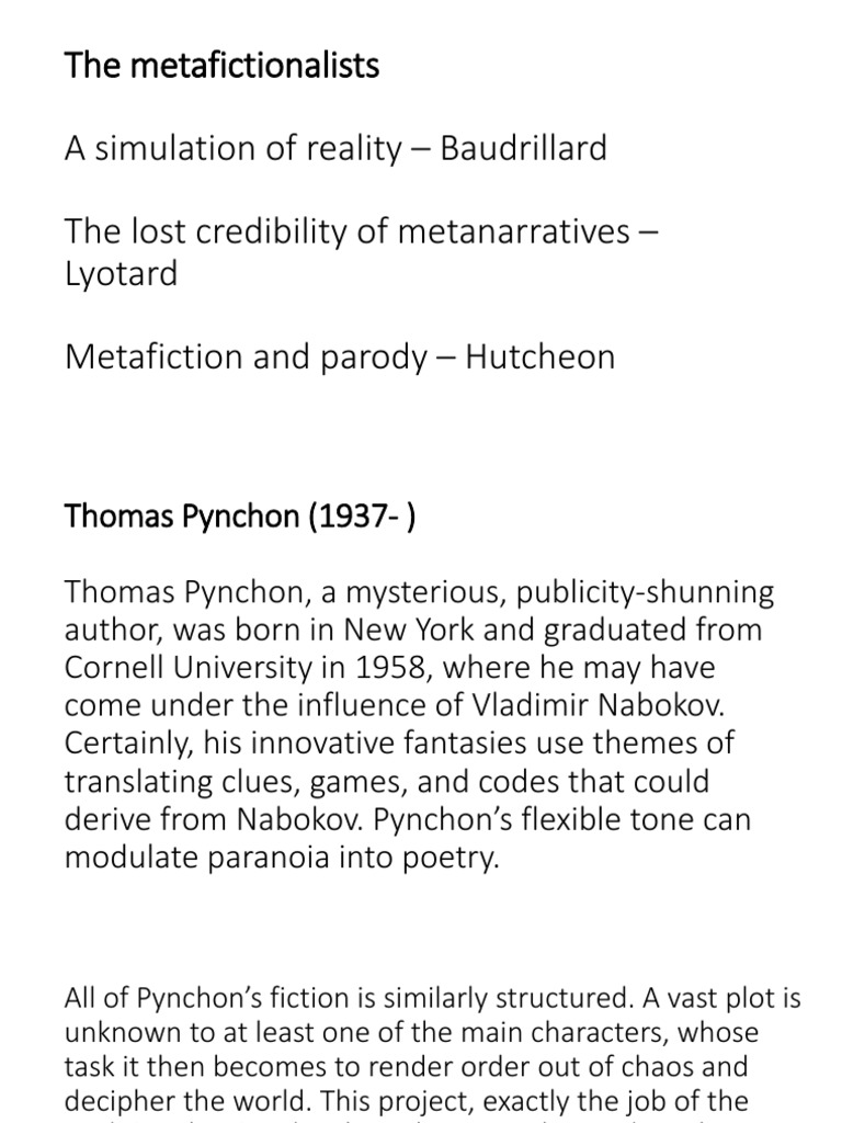 Thomas Pynchon and Robert Coover | PDF | General Fiction