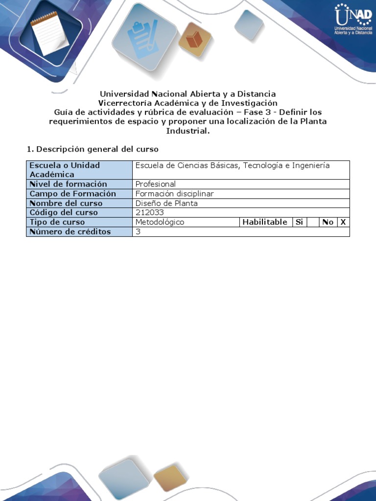 Guía de Actividades y Rúbrica de Evaluación - Fase 3 - Definir Los Requerimientos de Espacio y ...