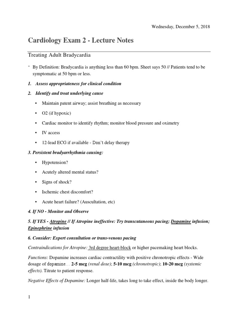 Cardiology Exam 2 - Lecture Notes: Treating Adult Bradycardia | PDF ...