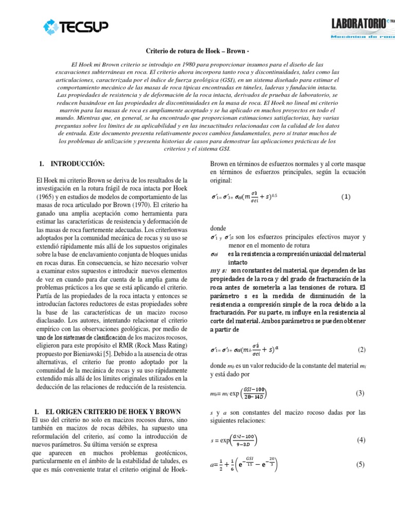 Mi Criterios de Rotura Hoek-Brown | PDF | Estrés (Mecánica) | Roca ...