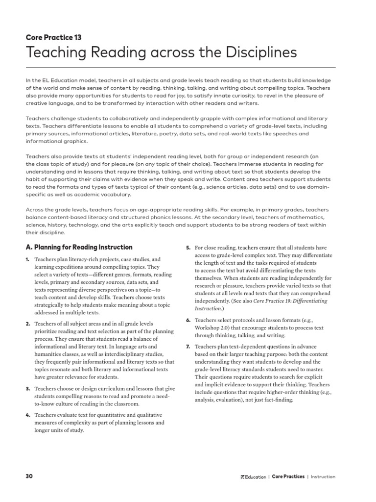 Teaching Reading Across The Disciplines: Core Practice 13 | PDF ...