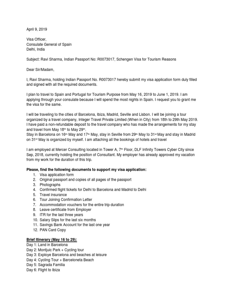 Request for Schengen Tourist Visa to Spain and Portugal by Ravi Sharma ...