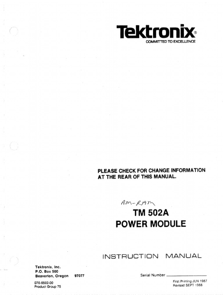 Tektronix Tm502a Power Module Frame Instruction Manual Pdf Pdf