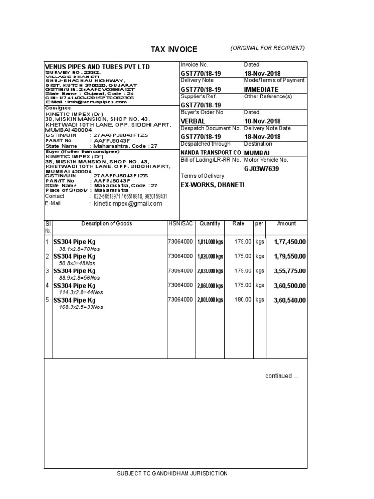 770 Kinetic Impex | PDF | Consignee | Invoice