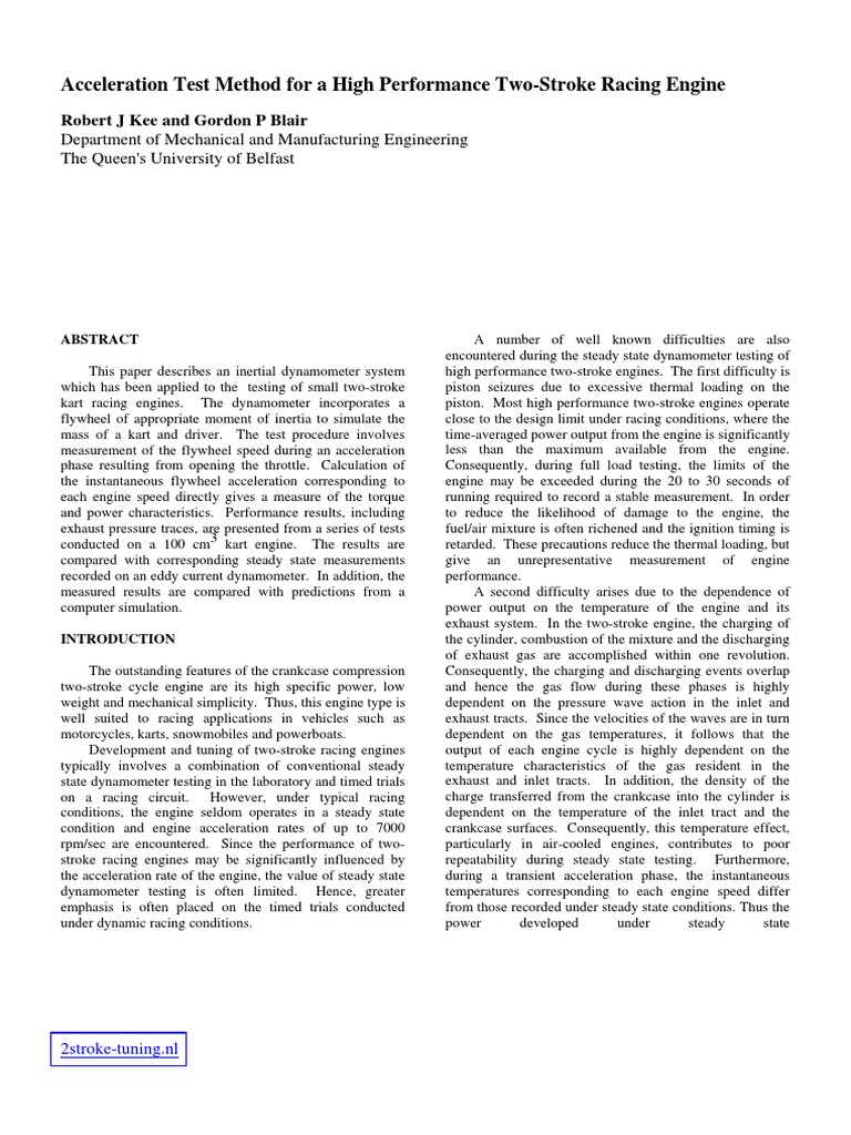 Acceleration Test Method For A High Performance Two-Stroke Racing ...