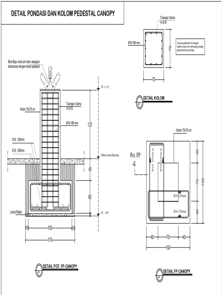 Detail Pondasi Dan Kolom Pedestal Canopy | PDF
