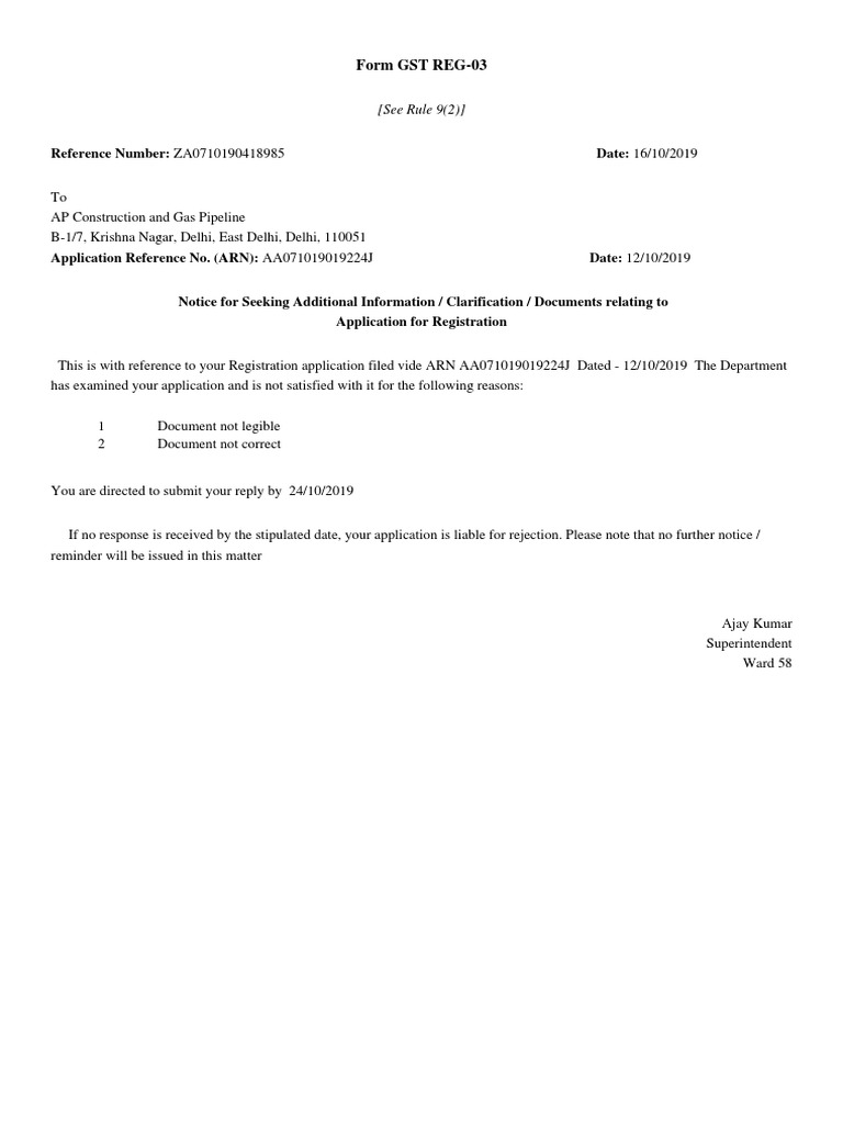 Form GST REG-03: (See Rule 9 (2) ) | PDF