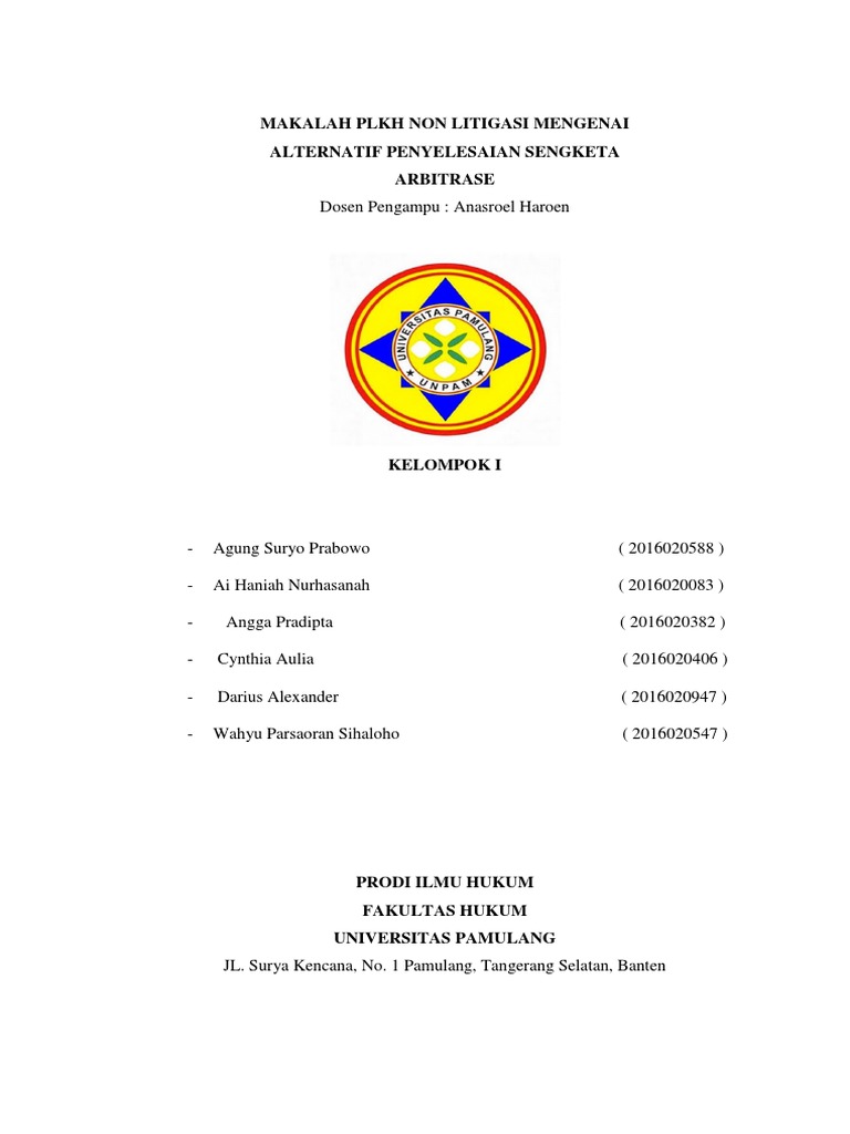 Makalah PLKH Non Litigasi Mengenai Arbitrase | PDF