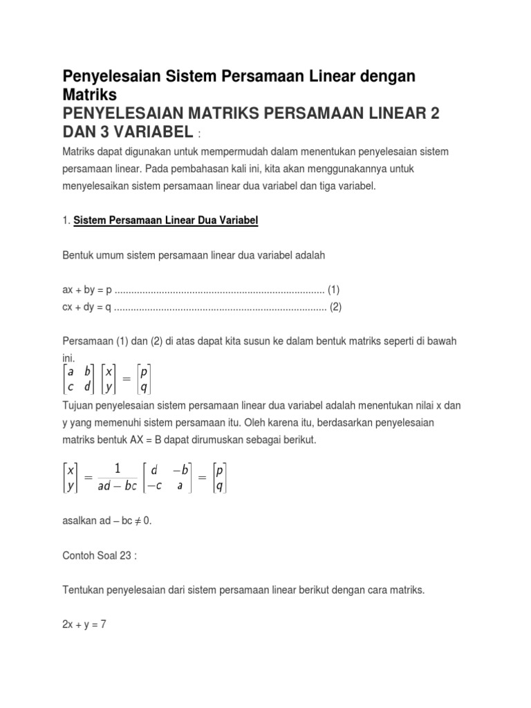 SPL Dengan Matriks | PDF