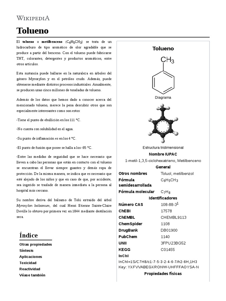 Tolueno | PDF | Tolueno | Compuestos químicos