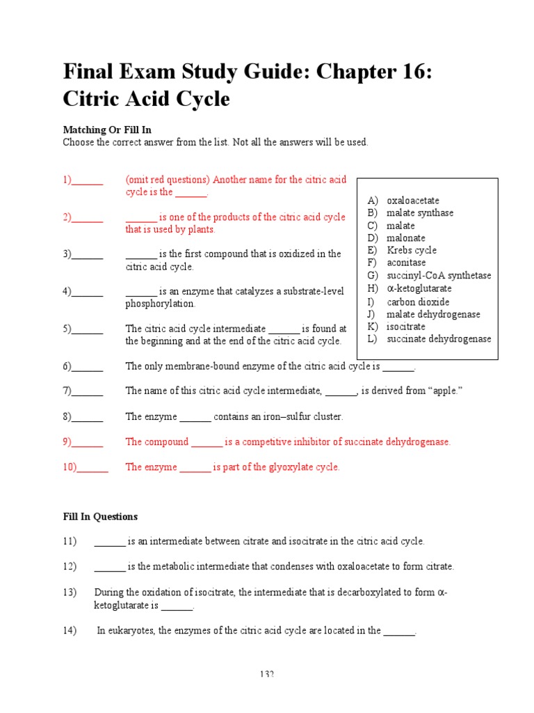 CH 16 Final Exam Study Guide PDF | PDF | Citric Acid Cycle | Diet ...