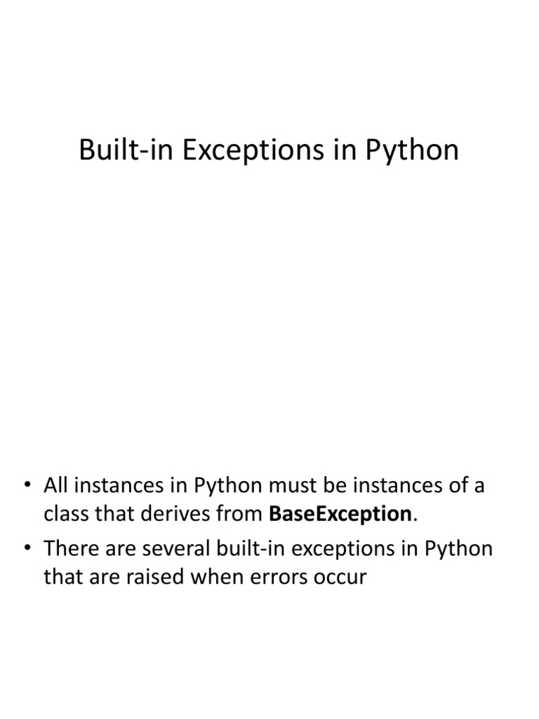 Built-In Exceptions in Python | PDF | Python (Programming Language) | Subroutine