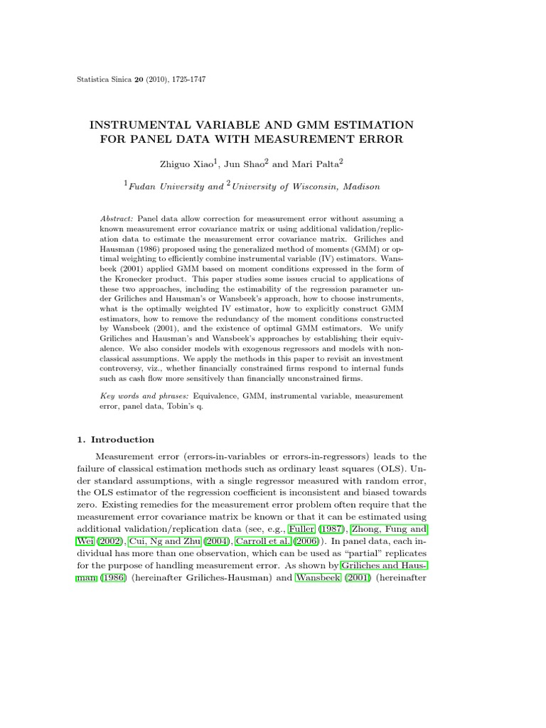 Instrumental Variable And Gmm Estimation Pdf Ordinary Least Squares