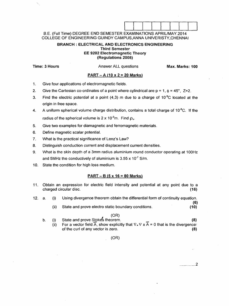 Emf Question Paper | PDF | Field (Physics) | Magnetic Field