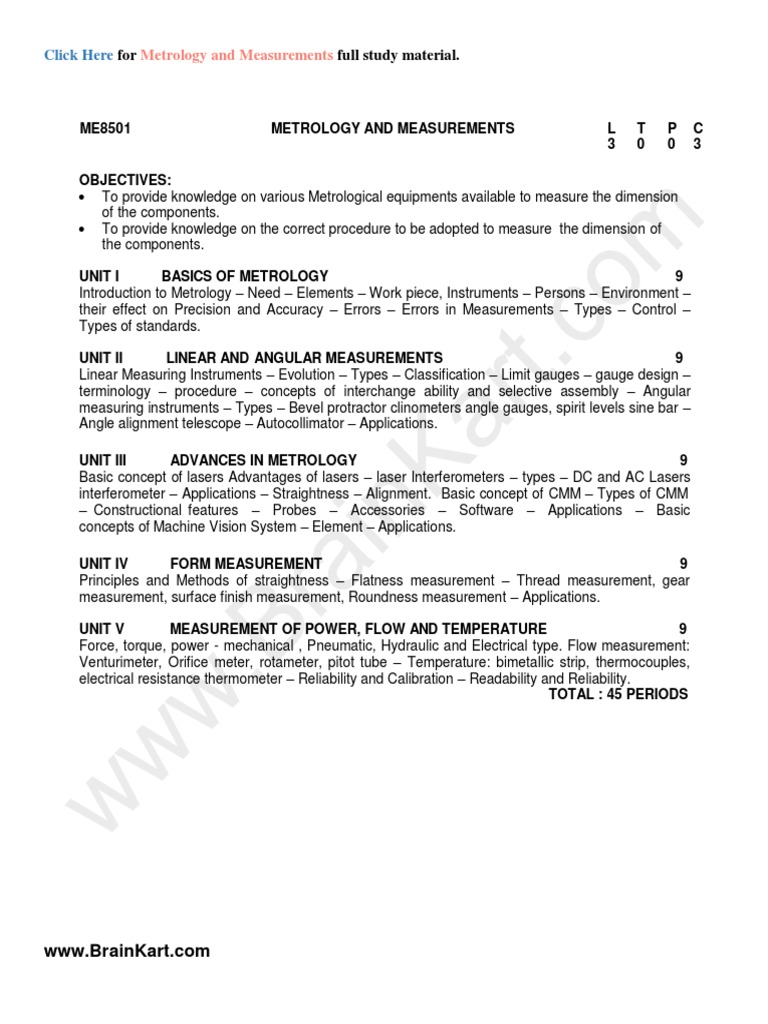 070 - ME8501 Metrology and Measurements - Anna University 2017 Regulation Syllabus PDF ...