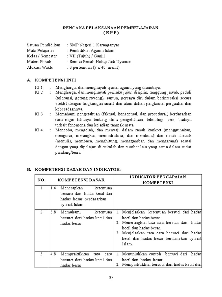 3 Thaharah RPP | PDF