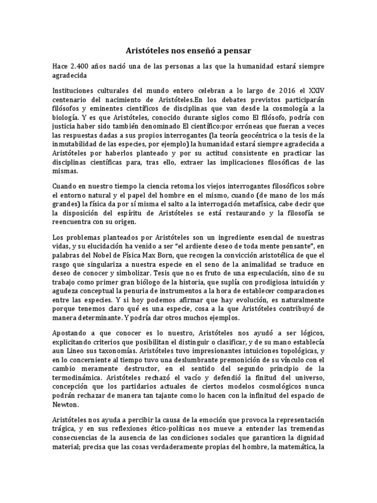 Aristoteles Nos Enseñó A Pensar Articulo Victor Gomez Pin | PDF ...