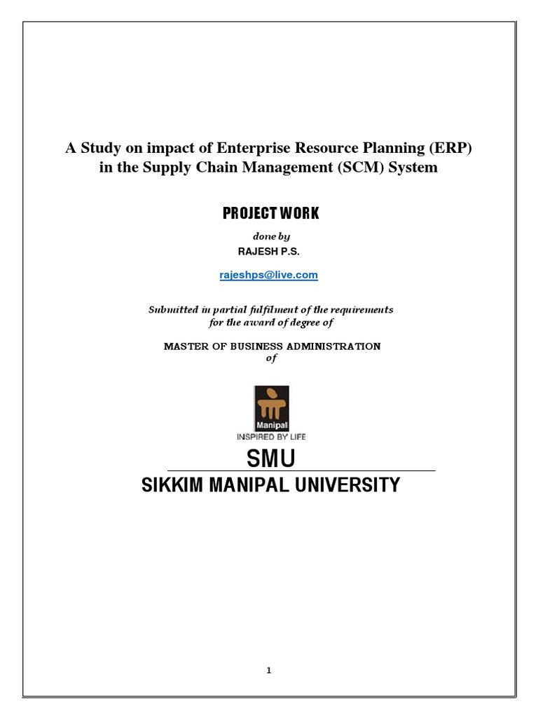 MBA Project | PDF | Enterprise Resource Planning | Supply Chain